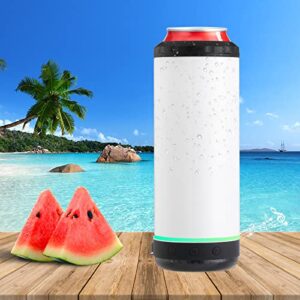 INSTOME Sublimation Can Cooler with Speaker,4 in 1 16oz Straight Music Can Cooler,Insulated Speaker Cup Can Cooler with Detachable Led Light for Summer Beach Party (Black)