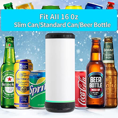 INSTOME Sublimation Can Cooler with Speaker,4 in 1 16oz Straight Music Can Cooler,Insulated Speaker Cup Can Cooler with Detachable Led Light for Summer Beach Party (Black)