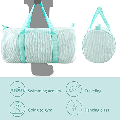 GFU Sports Duffle Bag for Kids, Boys and Girls Travel Foldable Bag, Seersucker Carry On Duffle Bag, Children Weekender Duffel Bag,Mint Green