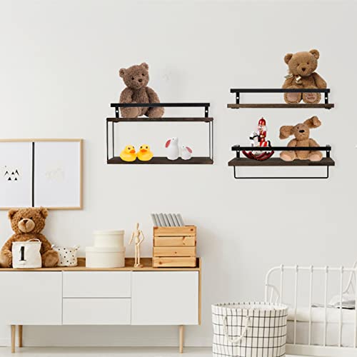 Rustic Floating Shelves With Metal Rack, Wood Floating Shelves Set of 4, Wall Mounted Floating Bathroom Shelves,Black Floating Shelves For Bathroom for Kitchen,Living Room,Bedroom, Coffee Bar, Office