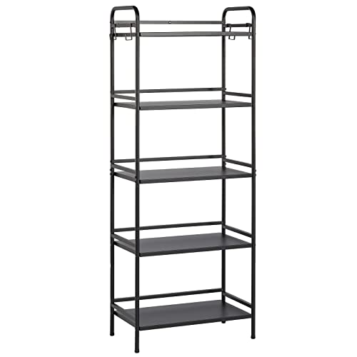 HDANI 5-Tier Standing Storage Shelf, Utility Shelves for Storage, Multifunctional Metal Storage Rack for Kitchen, Garage, Office, Bedroom (Black, 23.6''Lx13.8''Wx63''H)