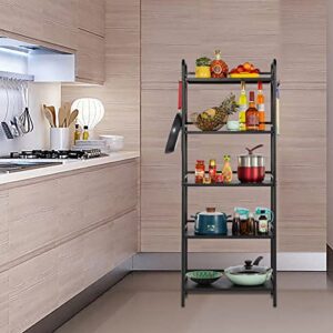 HDANI 5-Tier Standing Storage Shelf, Utility Shelves for Storage, Multifunctional Metal Storage Rack for Kitchen, Garage, Office, Bedroom (Black, 23.6''Lx13.8''Wx63''H)