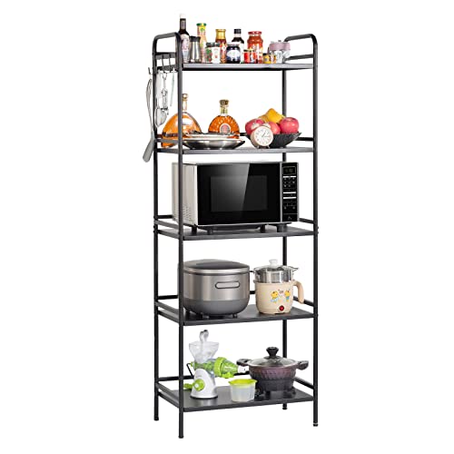 HDANI 5-Tier Standing Storage Shelf, Utility Shelves for Storage, Multifunctional Metal Storage Rack for Kitchen, Garage, Office, Bedroom (Black, 23.6''Lx13.8''Wx63''H)