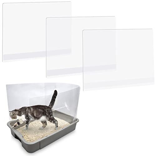 3Pcs Cat Litter Box Pee Shields,Transparent Easy Clean Litter Box Splash Guard for Open Top Litter Pan 14.5×11.5in- Litter Box Not Included