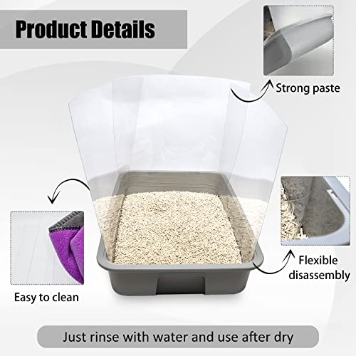 3Pcs Cat Litter Box Pee Shields,Transparent Easy Clean Litter Box Splash Guard for Open Top Litter Pan 14.5×11.5in- Litter Box Not Included