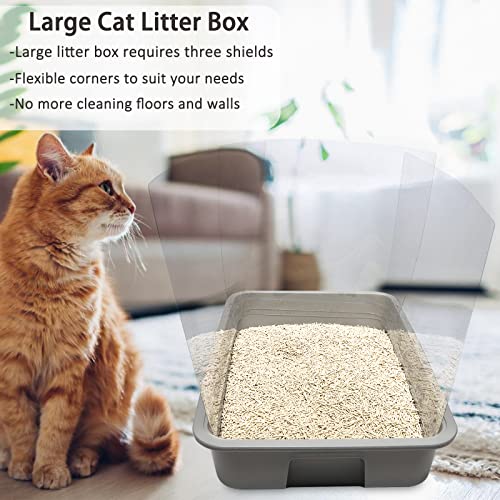 3Pcs Cat Litter Box Pee Shields,Transparent Easy Clean Litter Box Splash Guard for Open Top Litter Pan 14.5×11.5in- Litter Box Not Included