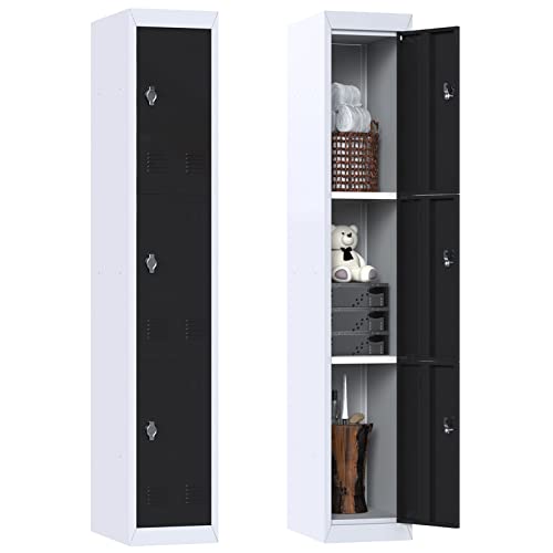 GangMei 3 Doors Metal Storage Locker, 72" Steel Storage Lockers for Employees, Lockable Lockers for Home, Office, Gym, School, Assembly Required (2023 Latest, 3 Doors, Black/White)