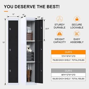 GangMei 3 Doors Metal Storage Locker, 72" Steel Storage Lockers for Employees, Lockable Lockers for Home, Office, Gym, School, Assembly Required (2023 Latest, 3 Doors, Black/White)