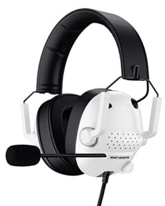 senzer sg500 surround sound pro gaming headset with noise cancelling microphone - detachable memory foam ear pads - portable foldable headphones for pc, ps4, ps5, xbox one, switch - white