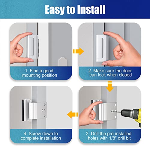 AceMining Door Reinforcement Lock Withstands 800lbs of Force - Silver Extra Door Lock with 8 Screws Prevents Unauthorized Entry,Add a Door Security Lock for Home Safety & Privacy