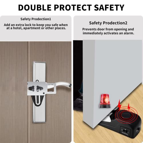 Portable Door Lock & Door Stop Alarm,Dual Protection Security Door Set Door Blocker Latch Lock Home Security Devices Pocket Door Stopper Self Defensey Tools for Home, Travel, Apartment,Hotel Safety