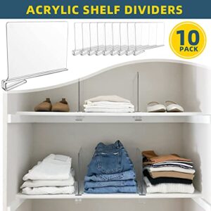 HEIBERWIND 10 Pack Acrylic Shelf Dividers Clear Closets Shelf Divider Shelf Separators for Closets, Cabinets, Bedroom, Kitchen, Office