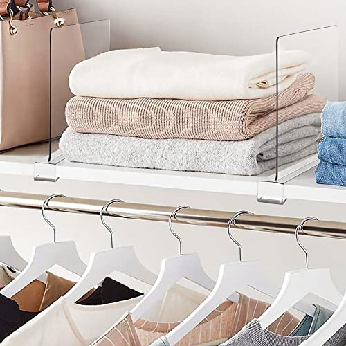 12 Pack Clear Acrylic Shelf Dividers for Closet Shelf Organizer of Bedroom Kitchen Office Bathroom Organizer for Clothes Books Hats and Handbags