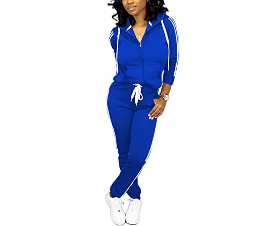 TOPSRANI Womens Two Piece Outfits Casual Sweatsuits Solid Tracksuit Jogging Sweat Suits Matching Jogger Hoodie Pants Set Workout Zip Light Blue S