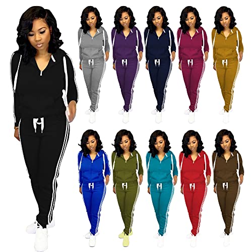 TOPSRANI Womens Two Piece Outfits Casual Sweatsuits Solid Tracksuit Jogging Sweat Suits Matching Jogger Hoodie Pants Set Workout Zip Light Blue S