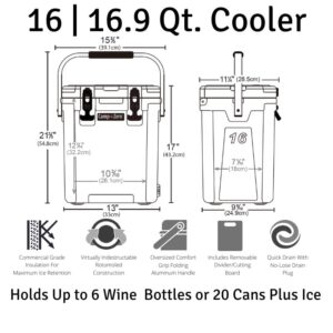 CAMP-ZERO 16L Tall Cooler/Ice Chest with 2 Molded-in Cup Holders & Folding Aluminum Handle | Thick Walled, Freezer Grade Cooler with Secure Locking System & Removable Divider (Lavender)