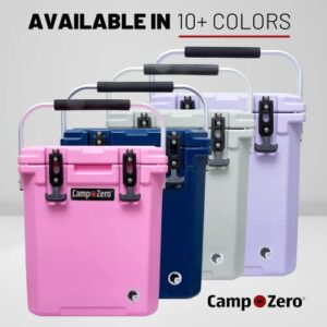 CAMP-ZERO 16L Tall Cooler/Ice Chest with 2 Molded-in Cup Holders & Folding Aluminum Handle | Thick Walled, Freezer Grade Cooler with Secure Locking System & Removable Divider (Lavender)