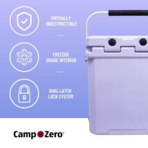 CAMP-ZERO 16L Tall Cooler/Ice Chest with 2 Molded-in Cup Holders & Folding Aluminum Handle | Thick Walled, Freezer Grade Cooler with Secure Locking System & Removable Divider (Lavender)