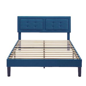 VECELO Queen Size Upholstered Bed Frame with Height Adjustable Fabric Headboard, Heavy-Duty Platform Bedframe/Mattress Foundation/Strong Wood Slat Support/No Box Spring Needed, Blue