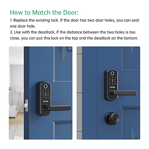 NUTOMO Fingerprint Door Handle Lock - Keyless Entry Door Lock - Digital Electronic Keypad Front Door Lock with Handle - User Passcode Auto Lock IC Cards - Smart Lock for Home Hotel Office Room - Black