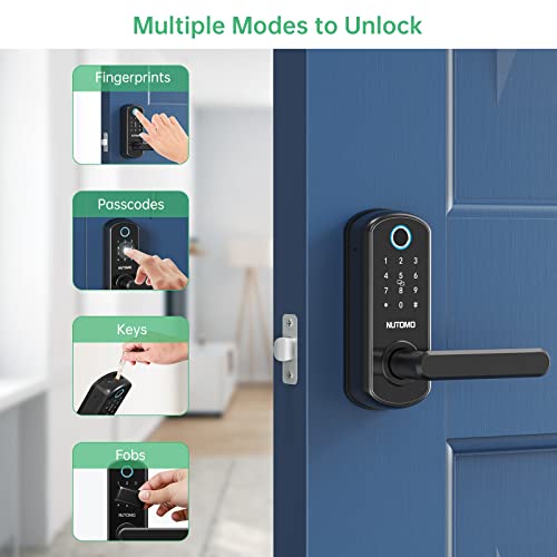 NUTOMO Fingerprint Door Handle Lock - Keyless Entry Door Lock - Digital Electronic Keypad Front Door Lock with Handle - User Passcode Auto Lock IC Cards - Smart Lock for Home Hotel Office Room - Black