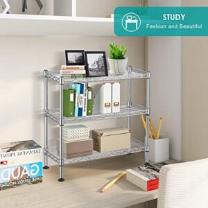 Doredo 3 Tier Wire Shelving Unit, Adjustable Wire Rack Shelving with Leveling Feet, Metal Storage Shelf Unit for Kitchen, Laundry, Pantry, Balcony (18" D x 8" W x 18" H, Chrome)