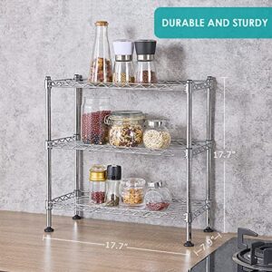 Doredo 3 Tier Wire Shelving Unit, Adjustable Wire Rack Shelving with Leveling Feet, Metal Storage Shelf Unit for Kitchen, Laundry, Pantry, Balcony (18" D x 8" W x 18" H, Chrome)