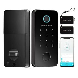 smart lock, eagletop door locks with keypads, keyless entry door lock|fingerprint door lock, app control, auto lock & anti peep code, bluetooth smart door locks for homes/office/apartment, black