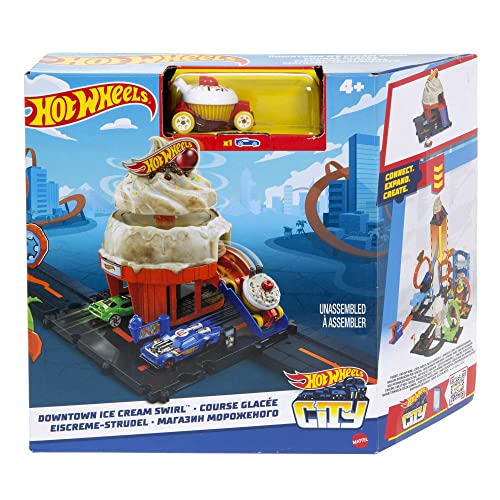 Hot Wheels City Track Set with 1 Car, Track Play That Connects to Other Sets, Ice Cream Shop Playset​​