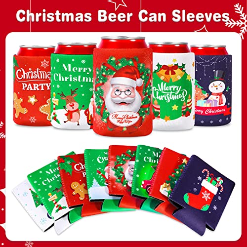 24 Pack Christmas Neoprene Can Cooler Sleeves, Reusable Thermocoolers Holiday Can Covers for Canned Beverages Bottle Drink Party Decors, Christmas Favor Decorations Supplies, Christmas Koozies