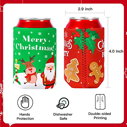 24 Pack Christmas Neoprene Can Cooler Sleeves, Reusable Thermocoolers Holiday Can Covers for Canned Beverages Bottle Drink Party Decors, Christmas Favor Decorations Supplies, Christmas Koozies