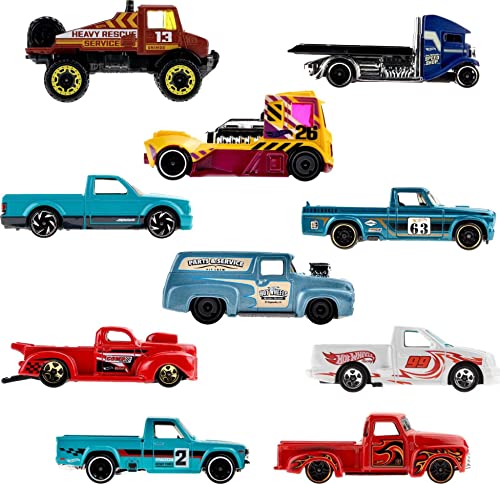 Hot Wheels 10-Pack, Set of 10 Toy Trucks in 1:64 Scale, Mix of Officially Licensed & Unlicensed (Styles May Vary) [Amazon Exclusive]