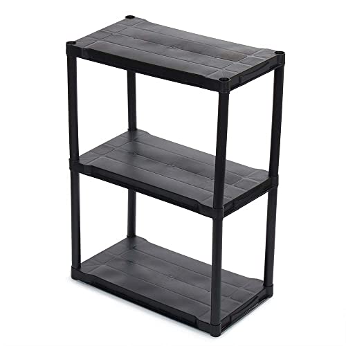 Home Basics Tiered Plastic Shelf, Black | Organize a Garage, Basement or Laundry Room | Easy to Clean | Sturdy Storage Solution (37" 3 Tier Plastic Shelf)