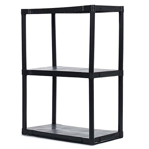 Home Basics Tiered Plastic Shelf, Black | Organize a Garage, Basement or Laundry Room | Easy to Clean | Sturdy Storage Solution (37" 3 Tier Plastic Shelf)