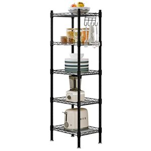 azerpian 5 wire shelving metal storage rack adjustable unit shelves standing storage shelf for laundry bathroom kitchen pantry closet, black (black, 5 shelf)