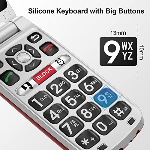 Easyfone Prime-A1 Pro 4G Big Button Flip Cell Phone for Seniors | Easy-to-Use | Clear Sound | SOS Button w/GPS | Unlocked for T-Mobile&MVNOs (Included a SIM Card) | Convenient Charging Dock (Red)