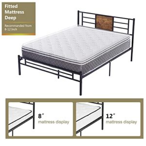 VECELO Full Size Platform Bed Frame with Headboard, Heavy-Duty Mattress Foundation with Steel Slats Support, No Box Spring Needed/Easy Assembly, Black