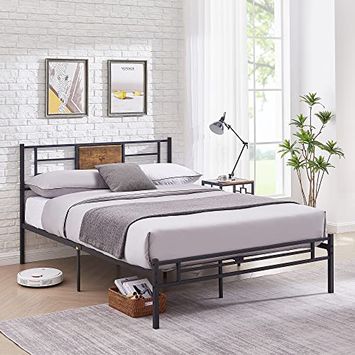 VECELO Full Size Platform Bed Frame with Headboard, Heavy-Duty Mattress Foundation with Steel Slats Support, No Box Spring Needed/Easy Assembly, Black