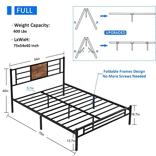 VECELO Full Size Platform Bed Frame with Headboard, Heavy-Duty Mattress Foundation with Steel Slats Support, No Box Spring Needed/Easy Assembly, Black