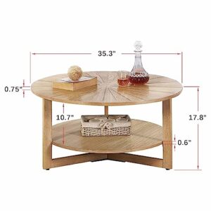 DS-HOMEPORT Round Coffee Tables Living Room with Storage, Wood Circle Coffee Table Suit for Farmhouse and Bedroom, Natural Wood