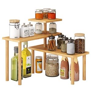 ghwie kitchen countertop organizer corner shelf - bamboo 3 tier space saving rack for kitchen,living room, office,bookshelf display shelves space