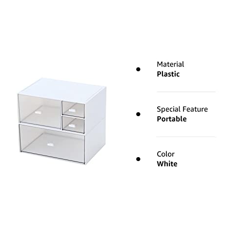 Marknor Desk Organizer with 4 Drawers, Makeup Organizer, Plastic Sundries Storage, Vanity Organizer, Cosmetic Desk Storage Box, Bathroom Counter or Dresser, White (CD-QBH-01)