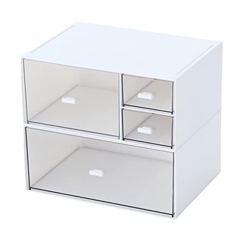 Marknor Desk Organizer with 4 Drawers, Makeup Organizer, Plastic Sundries Storage, Vanity Organizer, Cosmetic Desk Storage Box, Bathroom Counter or Dresser, White (CD-QBH-01)