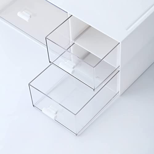 Marknor Desk Organizer with 4 Drawers, Makeup Organizer, Plastic Sundries Storage, Vanity Organizer, Cosmetic Desk Storage Box, Bathroom Counter or Dresser, White (CD-QBH-01)