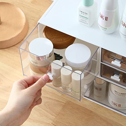 Marknor Desk Organizer with 4 Drawers, Makeup Organizer, Plastic Sundries Storage, Vanity Organizer, Cosmetic Desk Storage Box, Bathroom Counter or Dresser, White (CD-QBH-01)