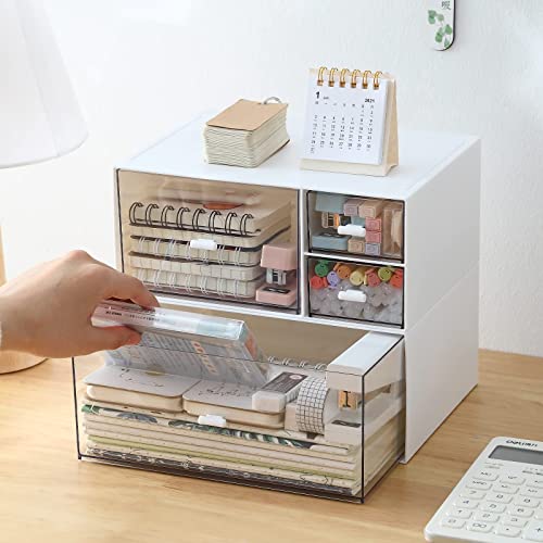 Marknor Desk Organizer with 4 Drawers, Makeup Organizer, Plastic Sundries Storage, Vanity Organizer, Cosmetic Desk Storage Box, Bathroom Counter or Dresser, White (CD-QBH-01)