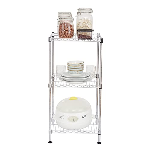 Keseno Chrome 3-Tier Black Wire Shelving Tower， Adjustable, Heavy Duty Storage Shelving Unit