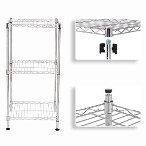 Keseno Chrome 3-Tier Black Wire Shelving Tower， Adjustable, Heavy Duty Storage Shelving Unit