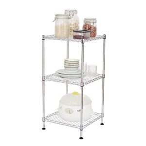 Keseno Chrome 3-Tier Black Wire Shelving Tower， Adjustable, Heavy Duty Storage Shelving Unit