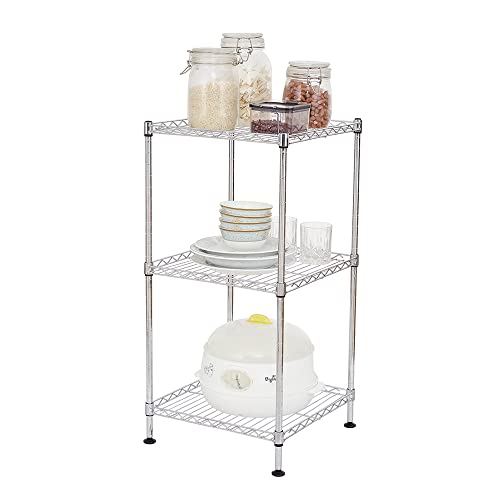 Keseno Chrome 3-Tier Black Wire Shelving Tower， Adjustable, Heavy Duty Storage Shelving Unit